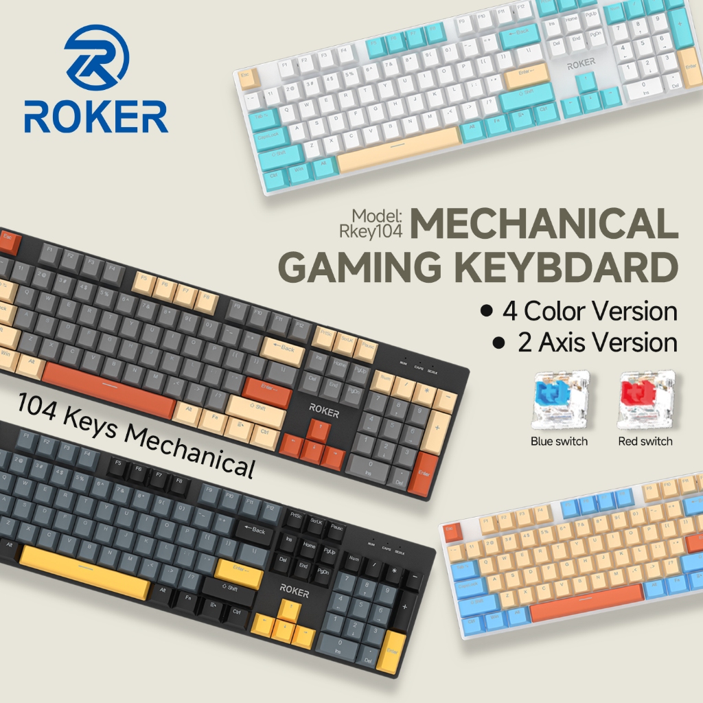 Jual ROKER Keyboard Gaming Mechanical Roker Rkey 104 blue switch red ...