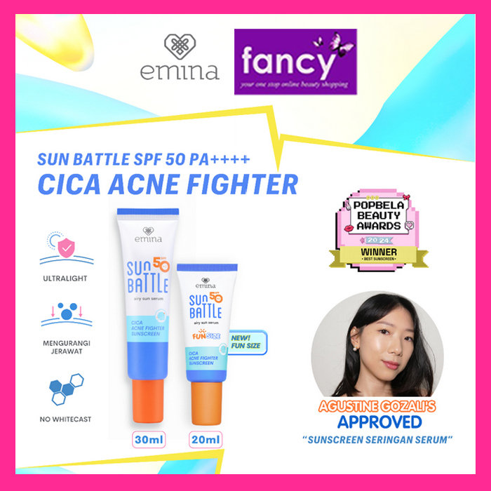 Jual Emina Cica Acne Fighter Sunscreen SPF 50 PA++++ 30ml / 20ml Fun ...