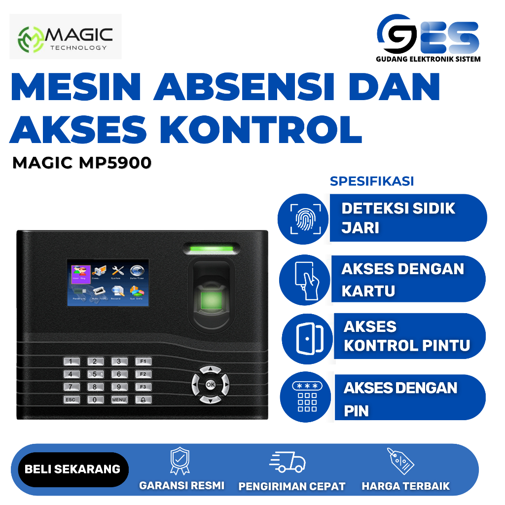 Jual Mesin Absensi Sidik jari Fingerprint Magic MP5900 Support ADMS include Baterai Bisa Akses ...