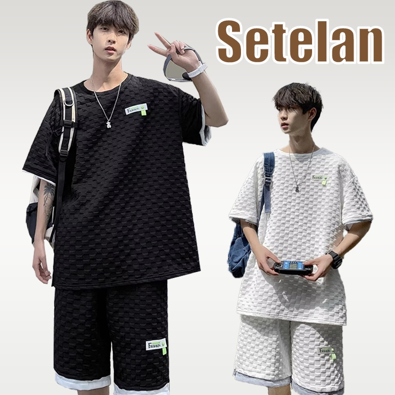 Jual Set baju setelan pria korea celana pendek kaos one set pria outfit ...