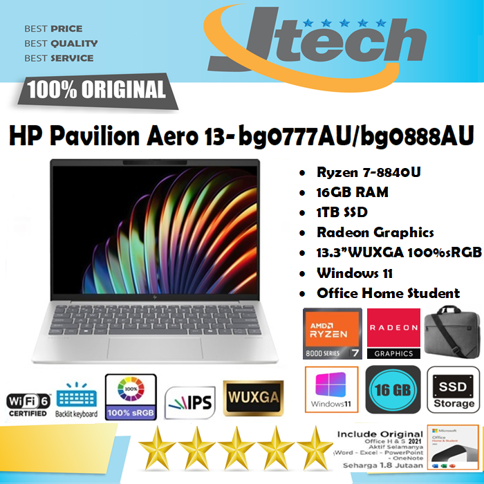Jual HP Pavilion Aero 13-bg0777AU/bg0888AU - Ryzen 7-8840U - 16GB - 1TB SSD - 13.3"WUXGA IPS 100 ...