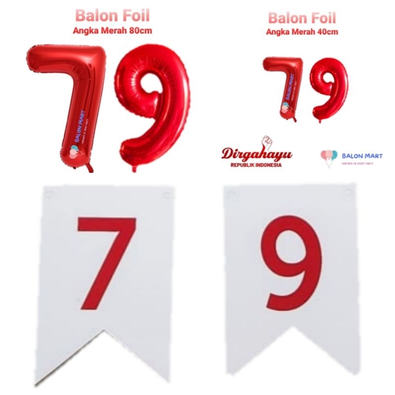 Jual SET Banner Angka / Balon Foil Dirgahayu RI / HUT RI ANGKA 79 ...