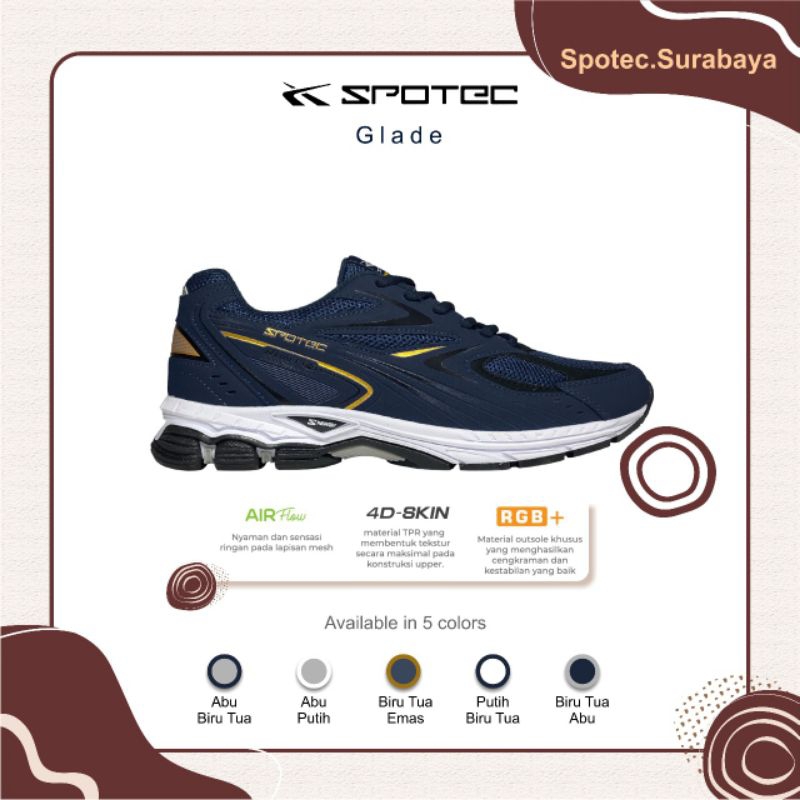 Jual Sepatu Running SPOTEC GLADE Biru Tua-Emas | Shopee Indonesia