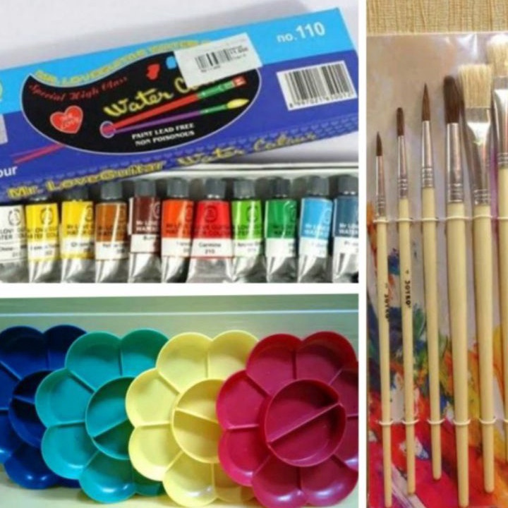 Jual DISKON AKHIR BULAN PAKET MELUKIS 3 in 1 Palet Kuas Cat Air lukis ...