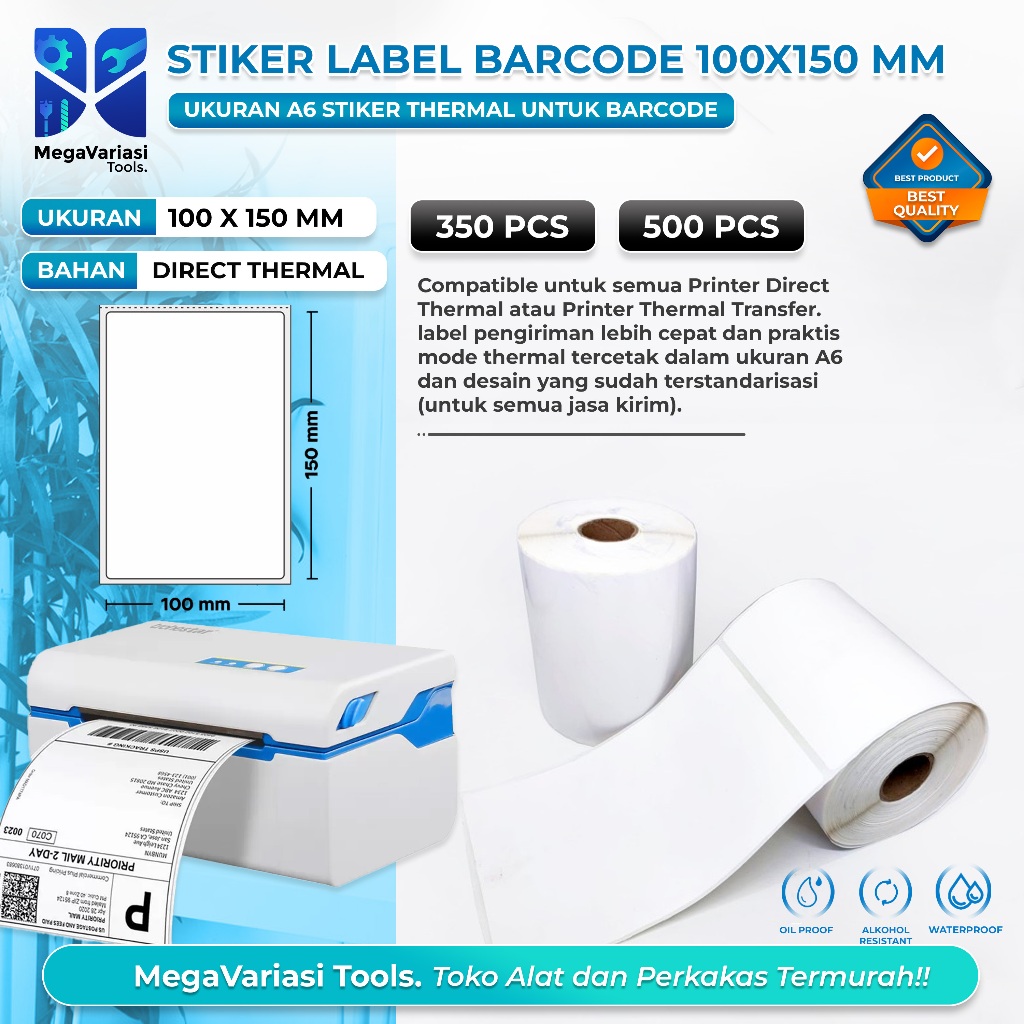 Jual Kertas Stiker Barcode Label Barcode Direct Thermal 100 X 150 mm 100x150 4x6" Isi 500 Pcs ...