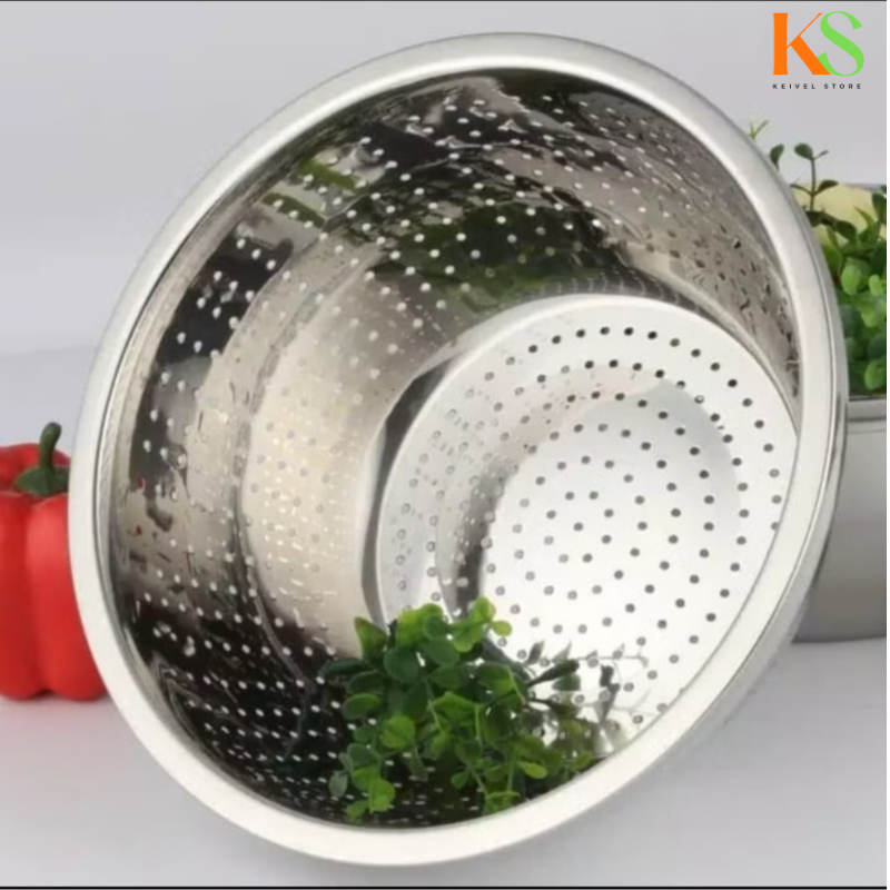 Jual Baskom saringan stainless SUS 304 cuci sayur buah serbaguna tebal ...