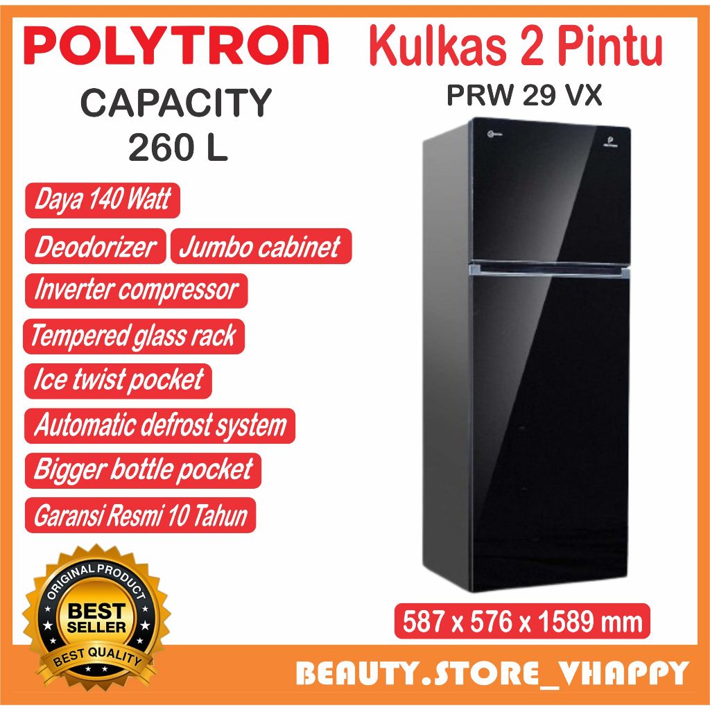 Jual Kulkas Polytron 2 Pintu Belleza Jumbo Inverter 260 liter PRW 29 VX ...