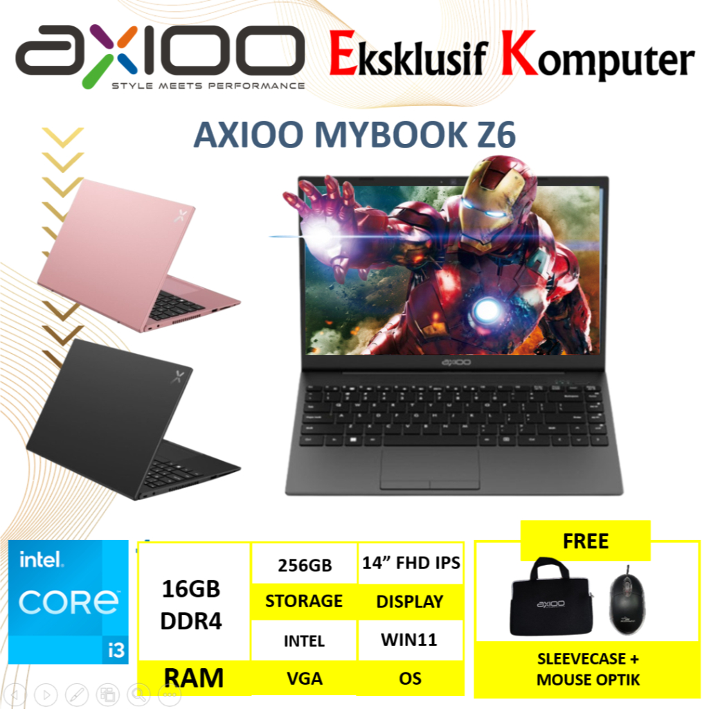 Jual Laptop Axioo Mybook Z6 Intel Core i3 16GB 256GB 14" IPS Windows 11 Black / Pink Garansi ...