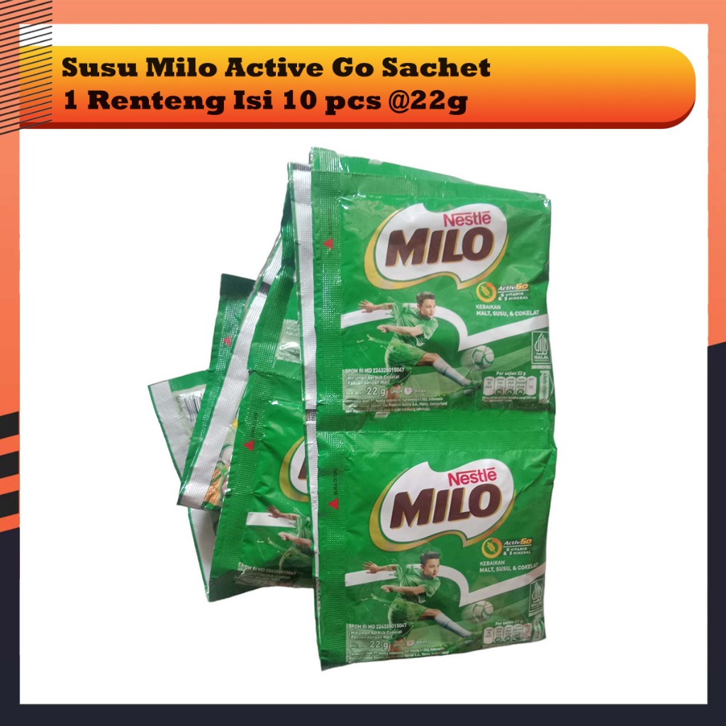 Jual Susu Milo Active Go Sachet @22gr 1 Renteng Isi 10 Sachet | Shopee ...