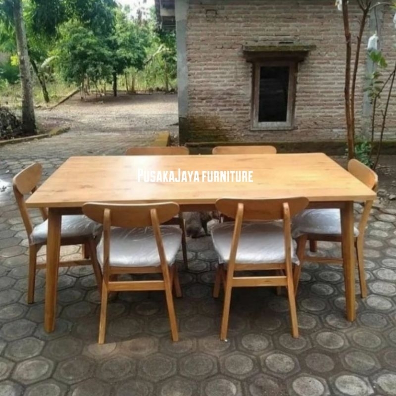 Jual Set meja makan Ropan Kursi 6 kayu jati minimalis | Shopee Indonesia