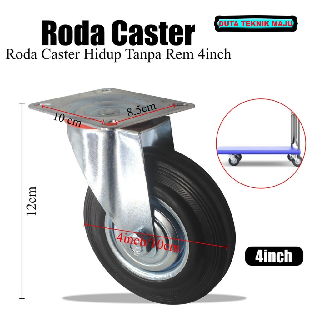 Jual Roda Karet Roda Caster 4 Inch Rubber Karet Hidup Dan Mati / Roda ...