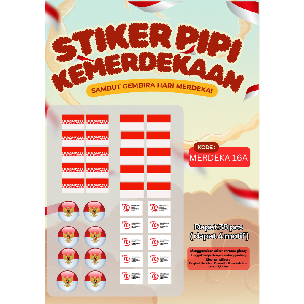 Jual Sticker Pipi Merah Putih | Stiker Dirgahayu NKRI | Tempelan Pipi ...