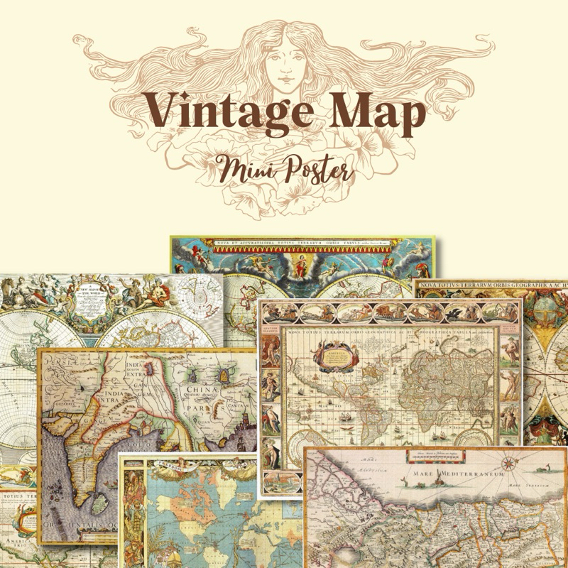 Jual [INFINITYSTUFF] FREE ROUND STICKER mini poster postcard tema peta vintage map theme ...
