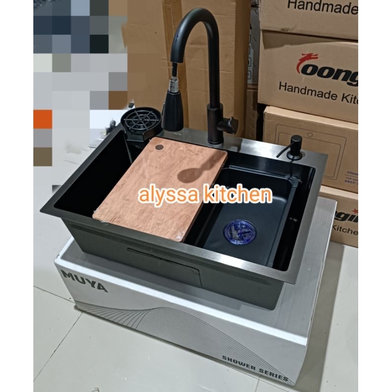 Jual Paket kitchen sink Muya 6845 hitam black/ paket komplit kitchen ...