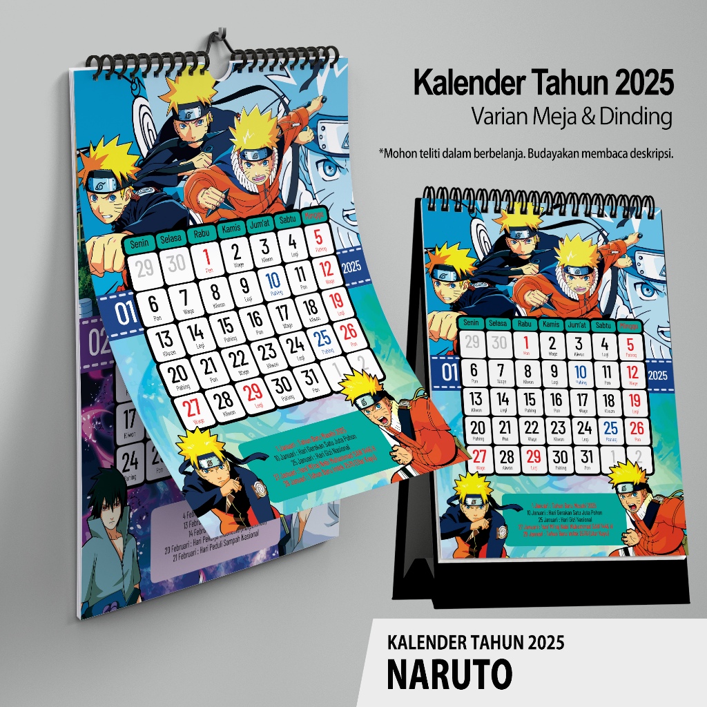 Jual KALENDER 2025 𝗡𝗔𝗥𝗨𝗧𝗢 Anime Dinding A4 dan Meja A5 | Shopee Indonesia