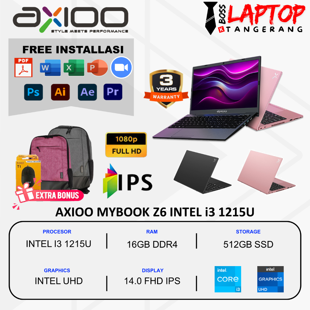 Jual Laptop Axioo Mybook Z6 Intel core i3 Gen 12 Ram 16GB SSD 512GB 14.0 inch Full HD IPS ...