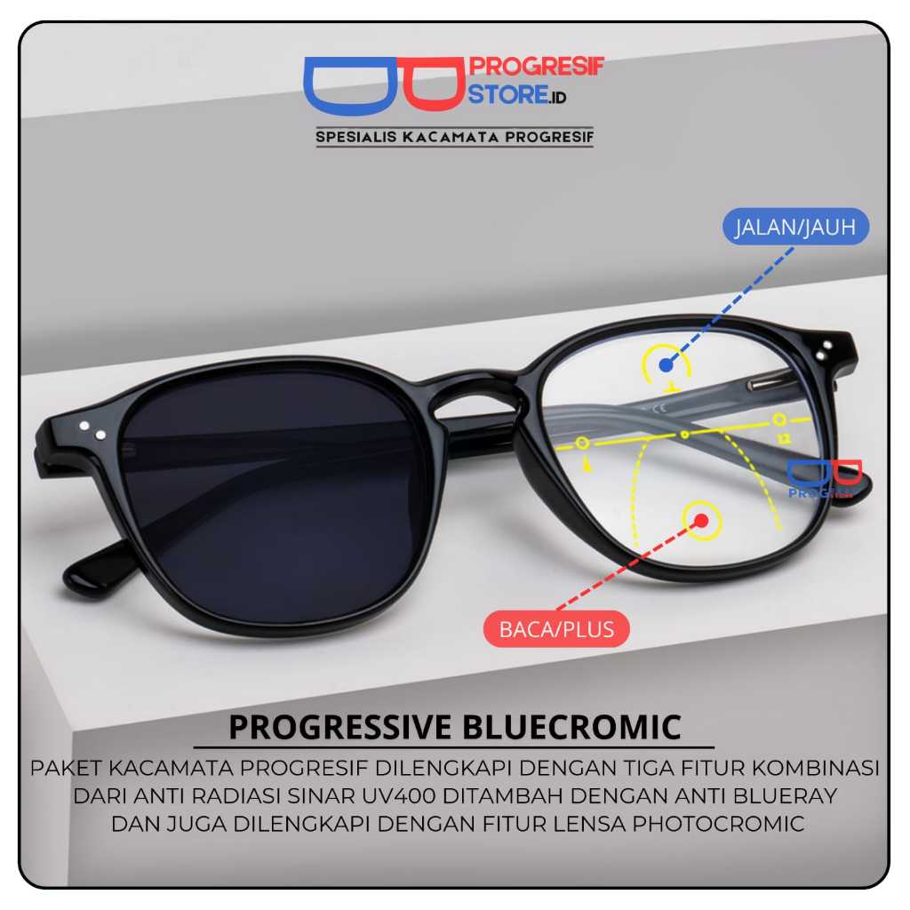 Jual Kacamata Progresif Bluecromic Wanita Pria Baca Dan Jalan | Shopee ...