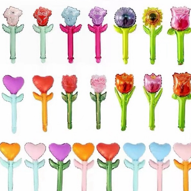 Jual Balon tangkai mini hati love daisy bunga MAWAR tangkai LURUS ...