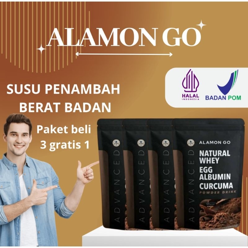 Jual Alamon Go Paket 3 Gratis 1 Natural Whey Protein Penambah Berat ...