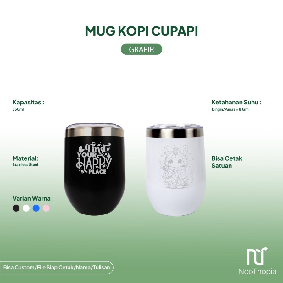 Jual ( TANPA PO) Custom Grafir Laser Nama / Logo Mug egg Cupapi 350ml ...