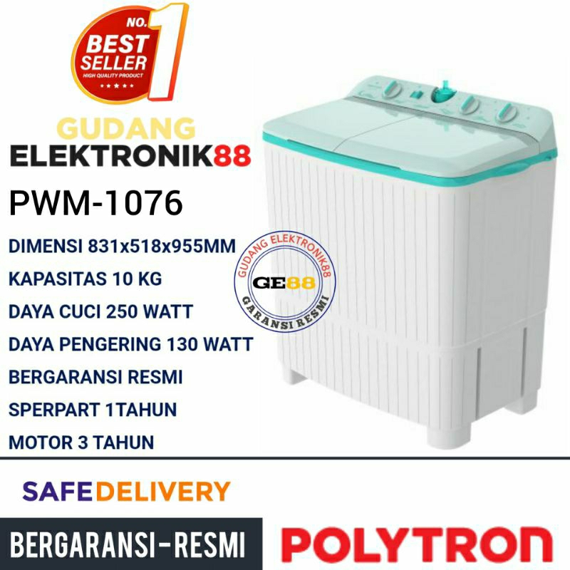 Jual Mesin Cuci 2 Tabung Polytron 10 Kg PWM-1076 Low Watt Giant Hijab ...