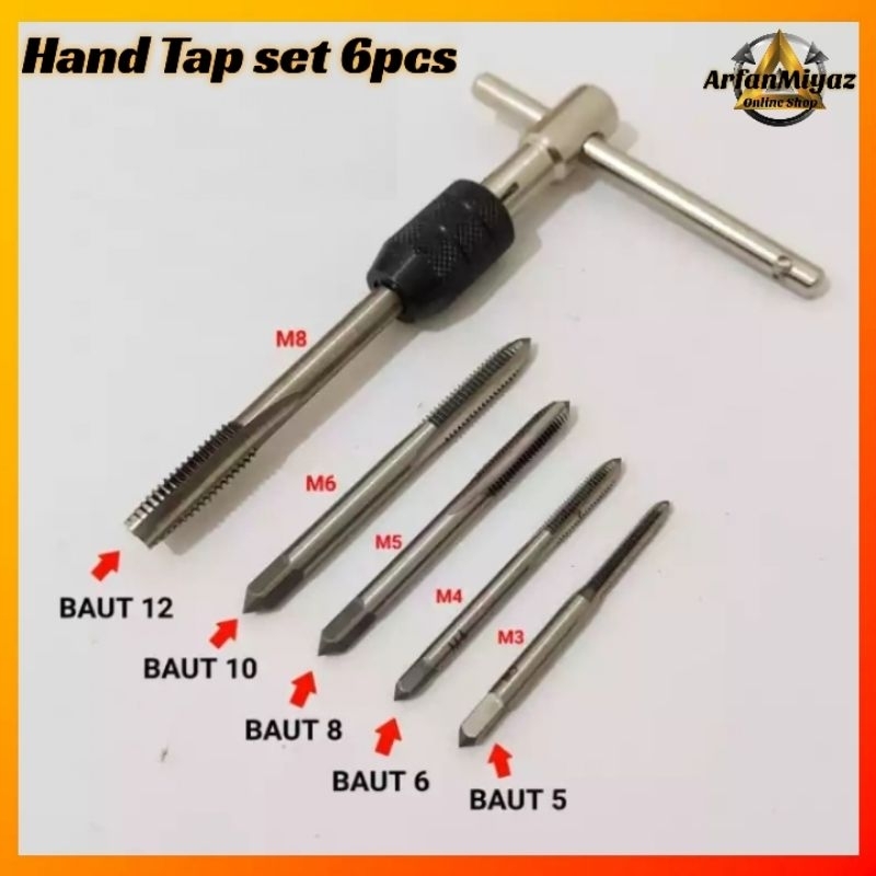 Jual Hand Tap Set 6 pcs m3-m8 Plus Gagang Pembuat Drat Dalam | Shopee Indonesia
