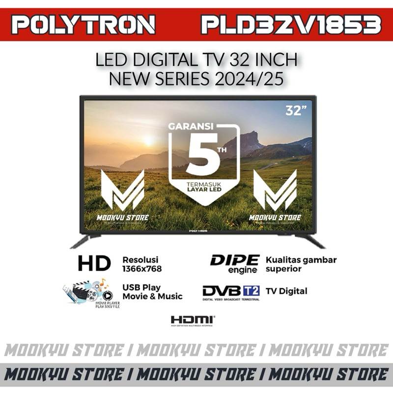 Jual POLYTRON LED TV 32 Inch PLD32V1853 / PLD 32V1853 | Digital TV Garansi 5 Tahun | Shopee ...