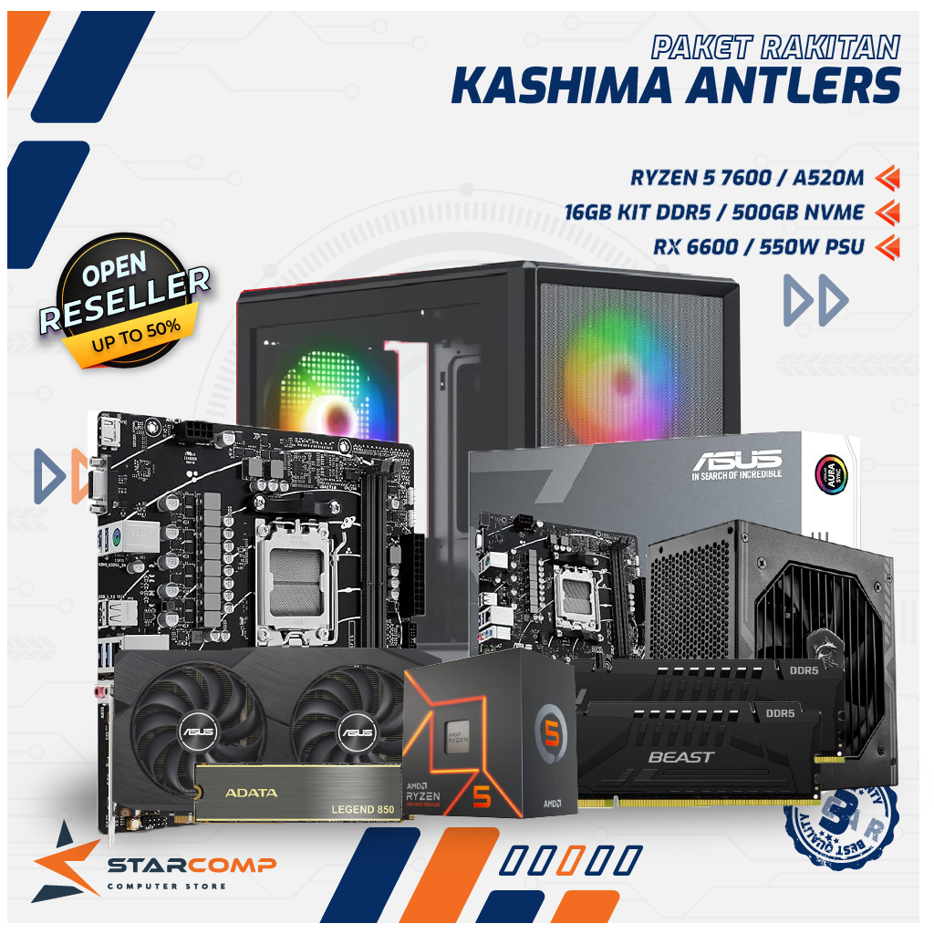 Jual PC RAKITAN RYZEN 5 7600 A620M 16GB Kit DDR5 512GB NVME RX 6600 | Shopee Indonesia