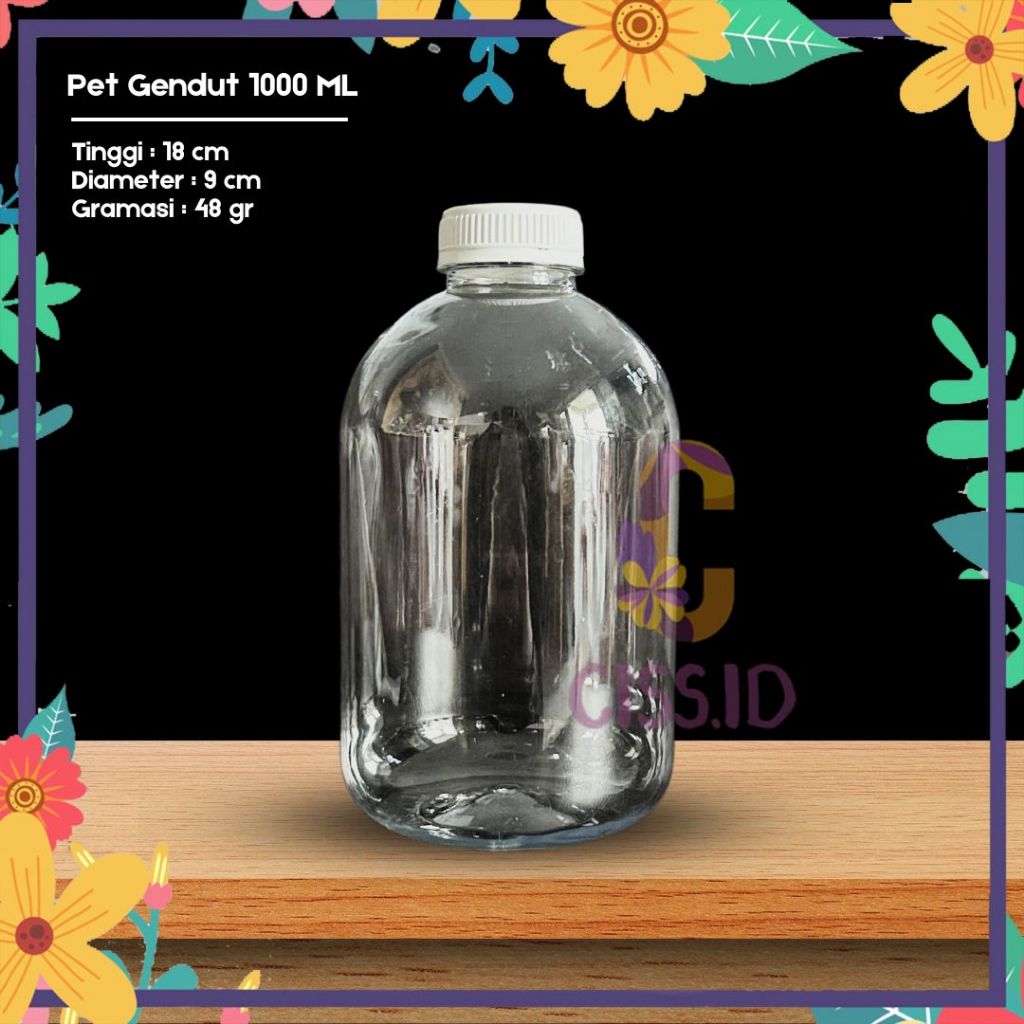 Jual BOTOL PLASTIK GENDUT 1000ML 48GR KEMASAN KOPI JUS MADU JELLY PET ...