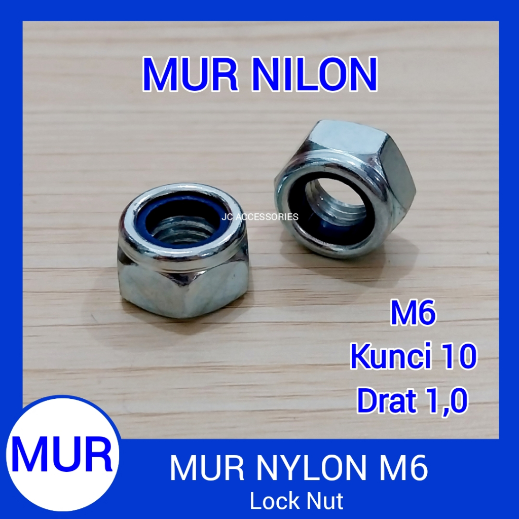 Jual MUR NYLON M6 DRAT 1,0 KUNCI 10 LOCK NUT M6 MUR NILON M6 NYLON NUT ...