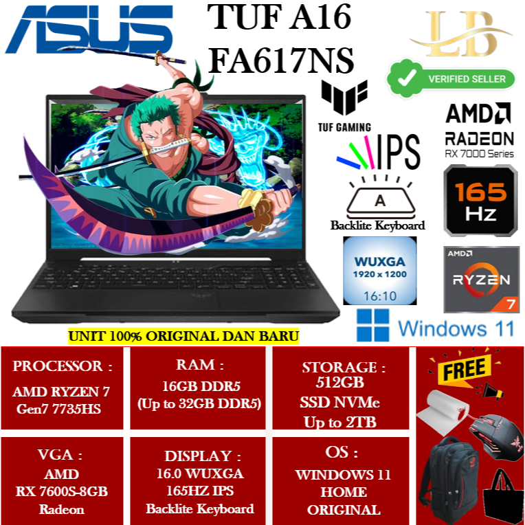 Jual Laptop Gaming Asus TUF A16 FA617NS Advantage AMD Ryzen7 7735HS ...