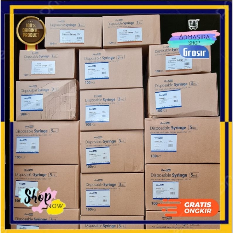 Jual Spuit Per Box 1ml 3ml 5ml 10ml 20ml ONEMED Sisposable Syringe Spet 1cc 3cc 5cc 10cc 20cc ...