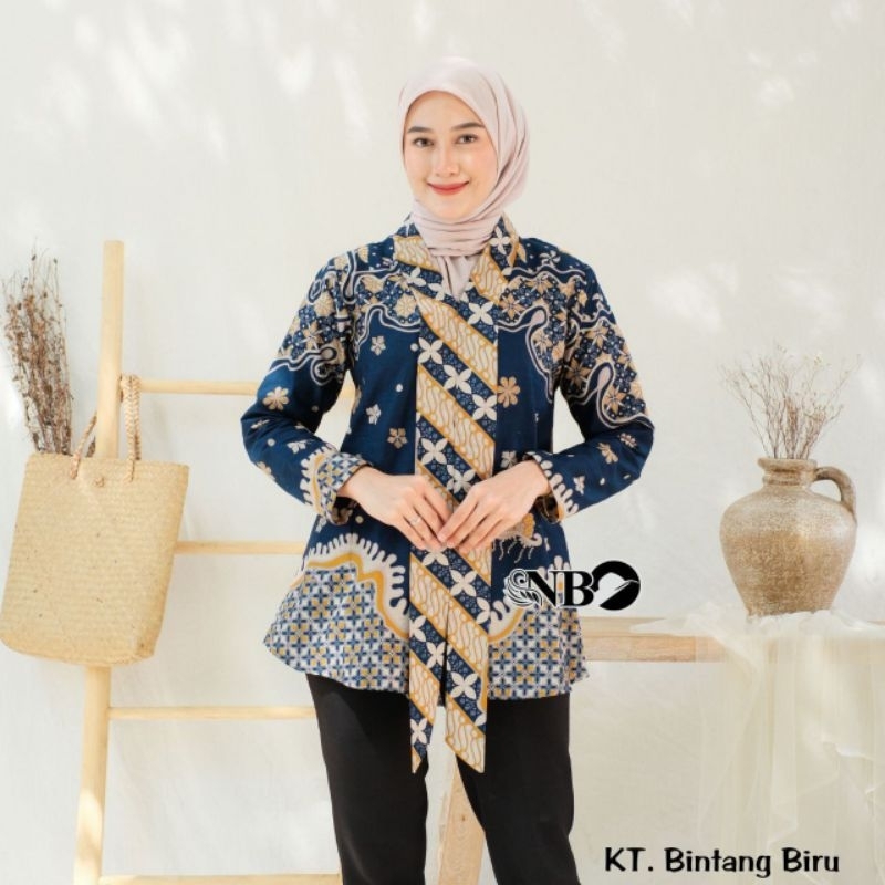 Jual Batik Wanita Modern Kerja Kantor Lengan Panjang Dasi Lipat Motif ...