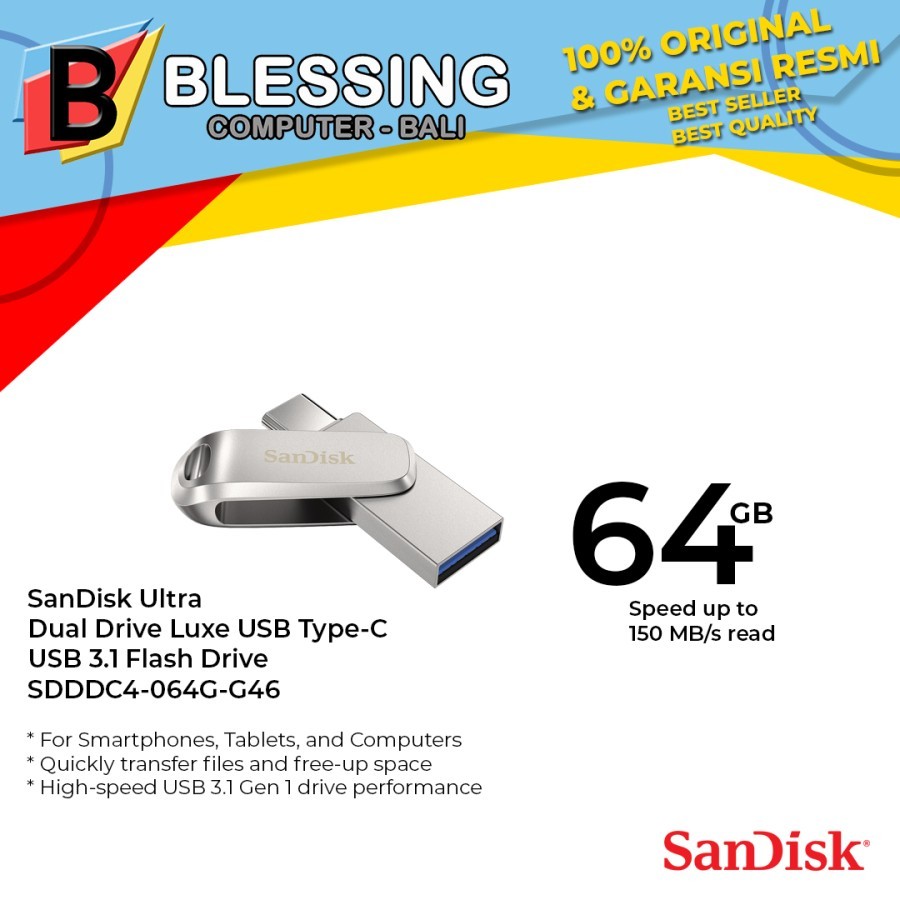Jual Flashdisk Sandisk 64GB Ultra Dual Drive Luxe USB TypeC SDDDC4-064G ...