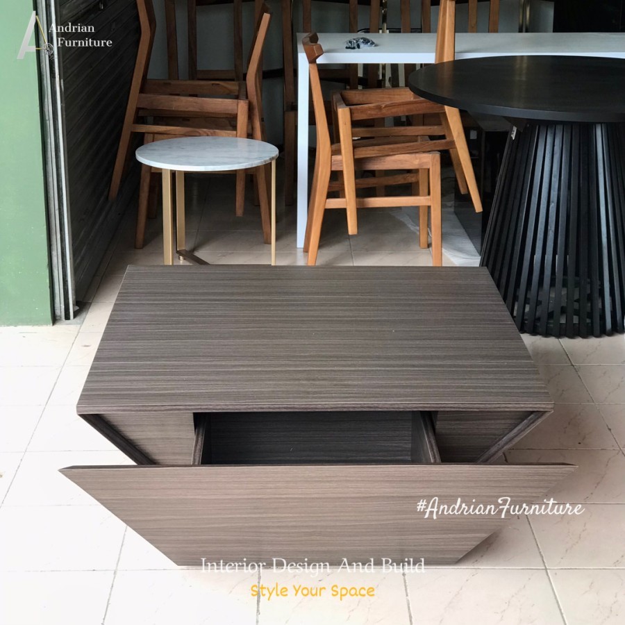 Jual Meja Tamu Modern Minimalis HPL Woodgrain Dengan Storage Laci ...