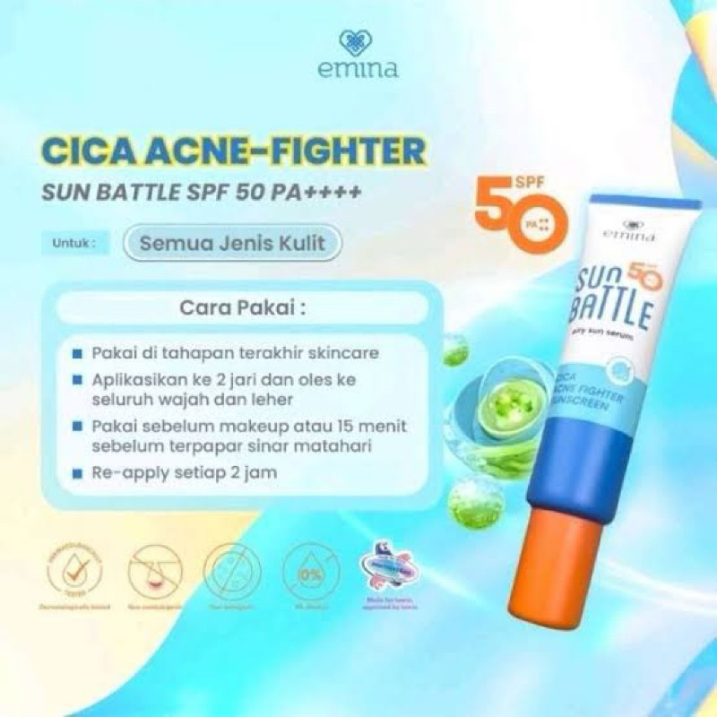 Jual EMINA SUN BATTLE SPF 50 | EMINA CICA ACNE FIGHTER SUNSCREEN ...