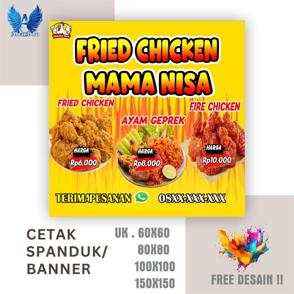 Jual Cetak Banner Cetak Spanduk FRIED CHICKEN MAMA NISA UKURAN 60X70 ...