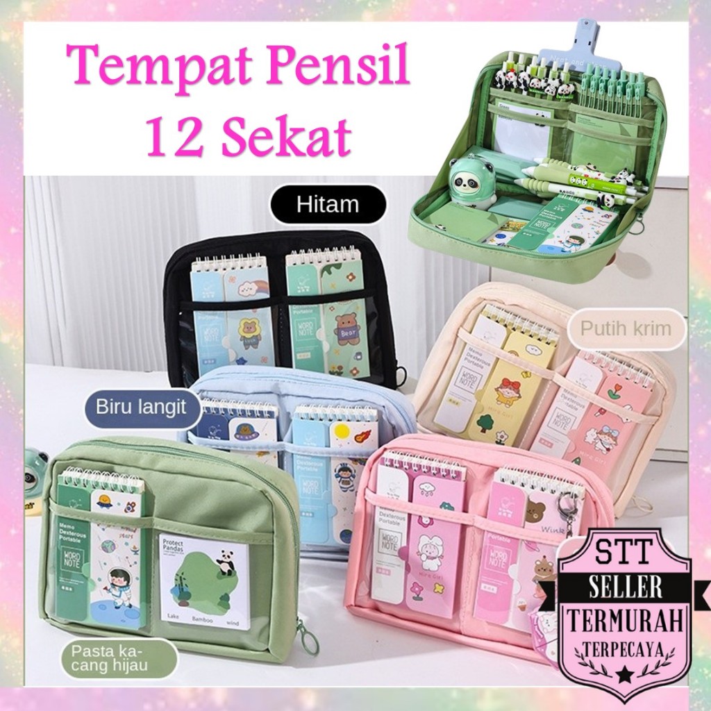 Jual STT Tempat Pensil 12 Sekat Kotak Pensil Model Polos Bahan Kanvas ...