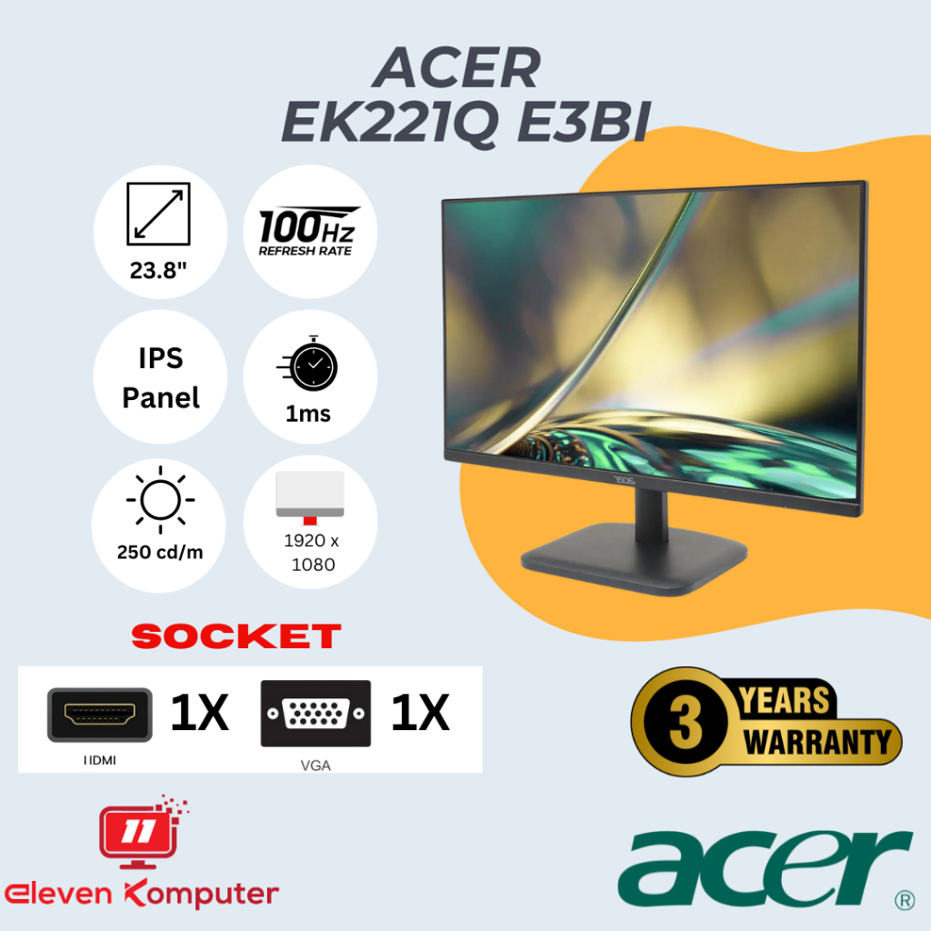 Jual Monitor LED Acer EK221Q E3bi 21.5" IPS 1920x1080 100Hz 1ms VGA ...