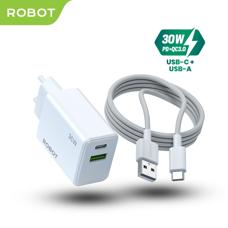 Jual ROBOT Kepala Charger Fast Charging 30W 2port Adapter Charger Type C USB iPhone Android ...