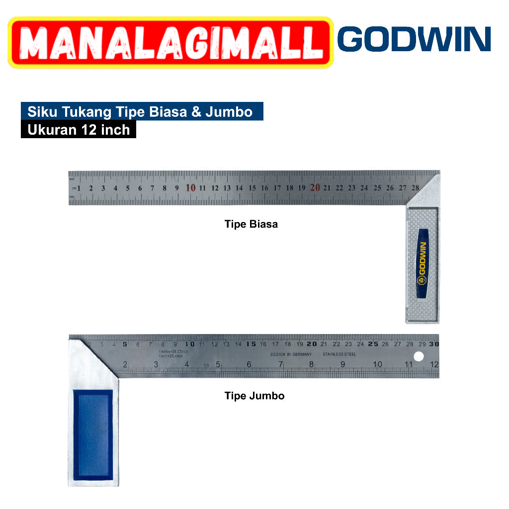 Jual GUTE Penggaris Siku Tukang 30 cm 12 Inch GODWIN Stainless Steel ...