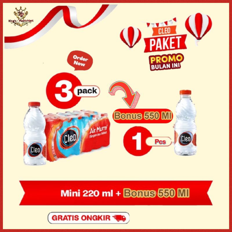 Jual Air Murni Cleo Mini Smart 220 Ml ( 3 Pack) + Bonus Cleo 550 Ml ( 1 Botol ) | Shopee Indonesia