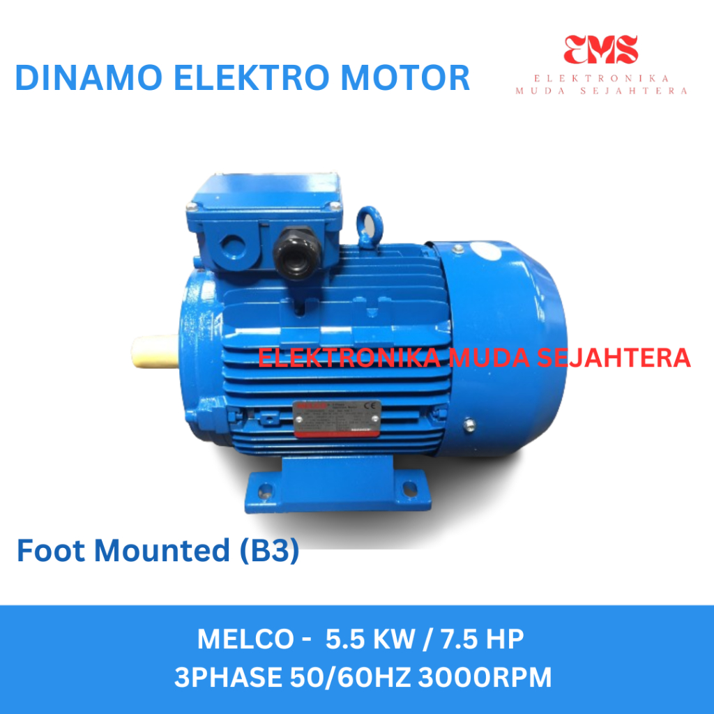Jual Dinamo Elektro Motor 5.5KW 7.5HP 3 Phase 380/660V 50HZ MELCO B3 Foot | Shopee Indonesia