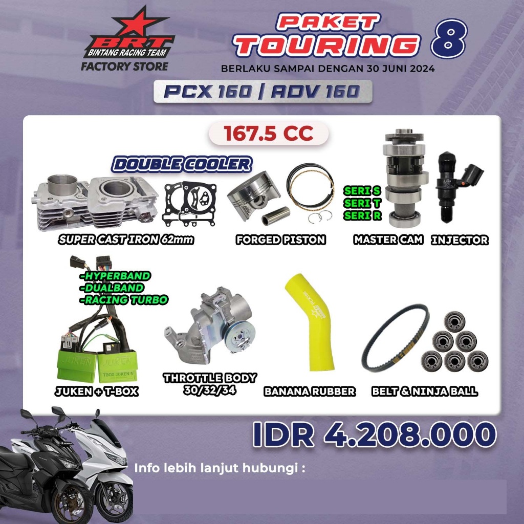 Jual PAKET TOURING 8 PCX 160/ADV 160 BRT BINTANG RACING TEAM – BLOK PISTON MASTERCAM INJECTOR ...