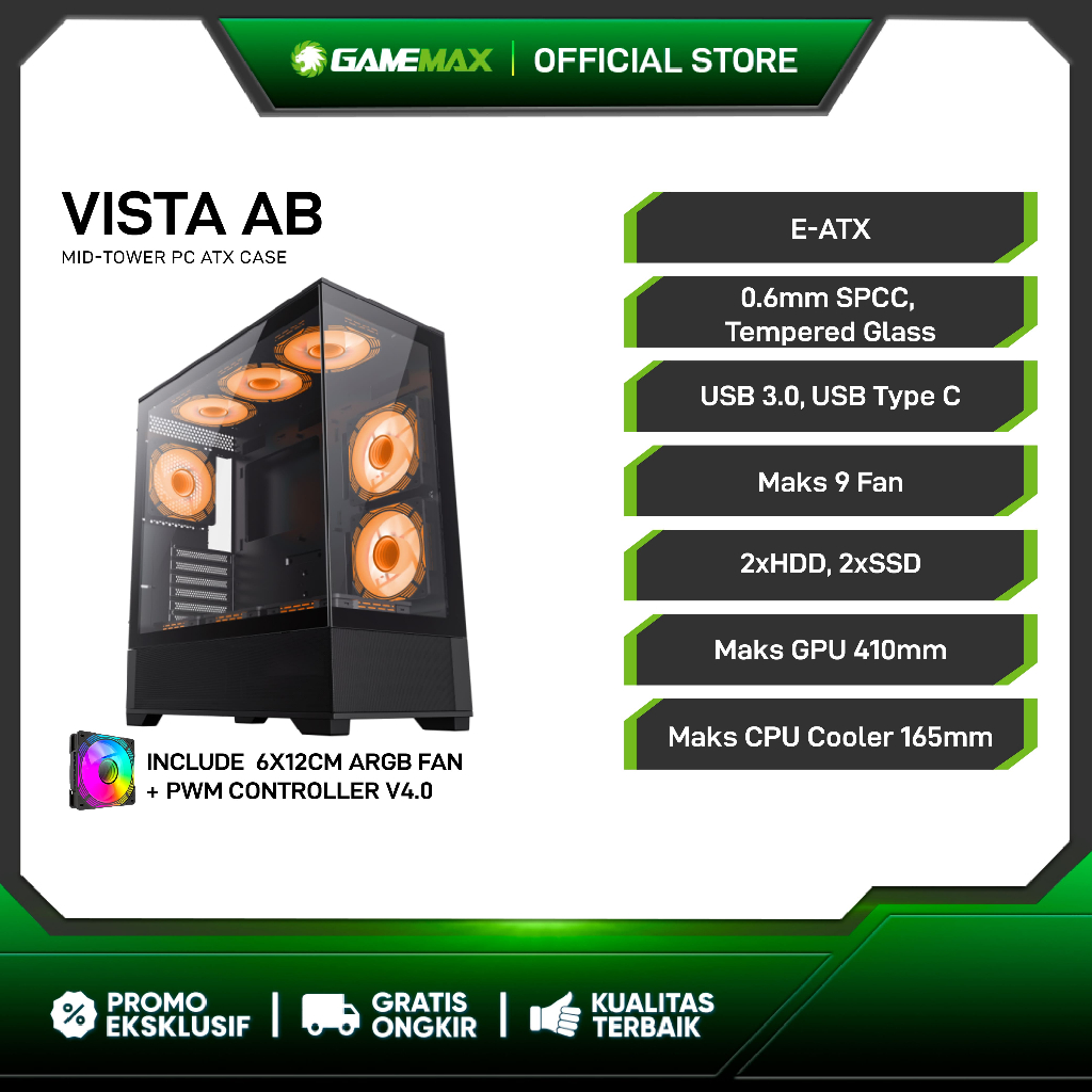Jual Gamemax Vista AB Mid-tower PC ATX case | Shopee Indonesia