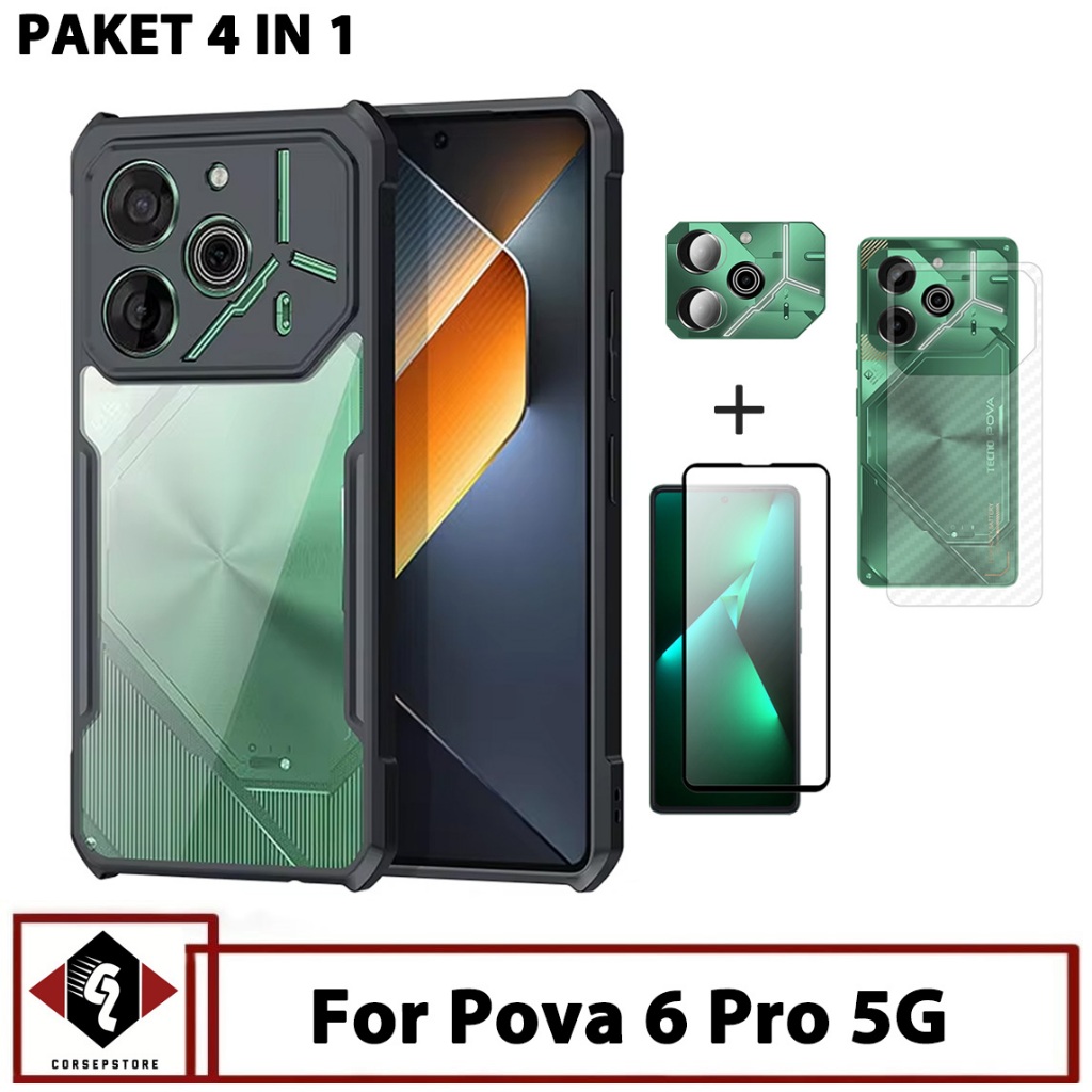 Jual Paket 4 IN 1 Case Transparan Tecno Pova 6 Pro 5G Antigores Layar Full Free Lensa Camera Dan ...