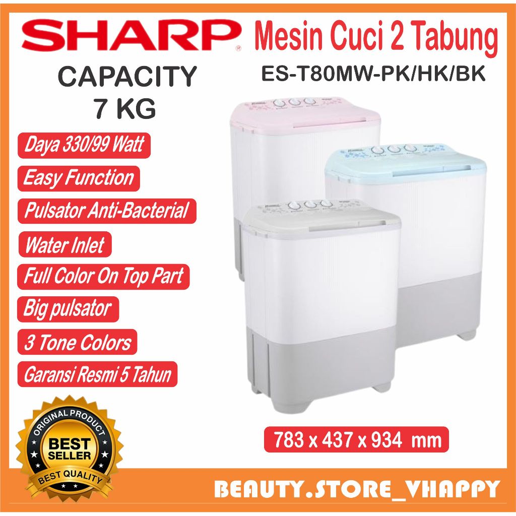 Jual mesin cuci sharp 2 tabung sharp mesin cuci ES-T80MW / EST 80MW 7 ...