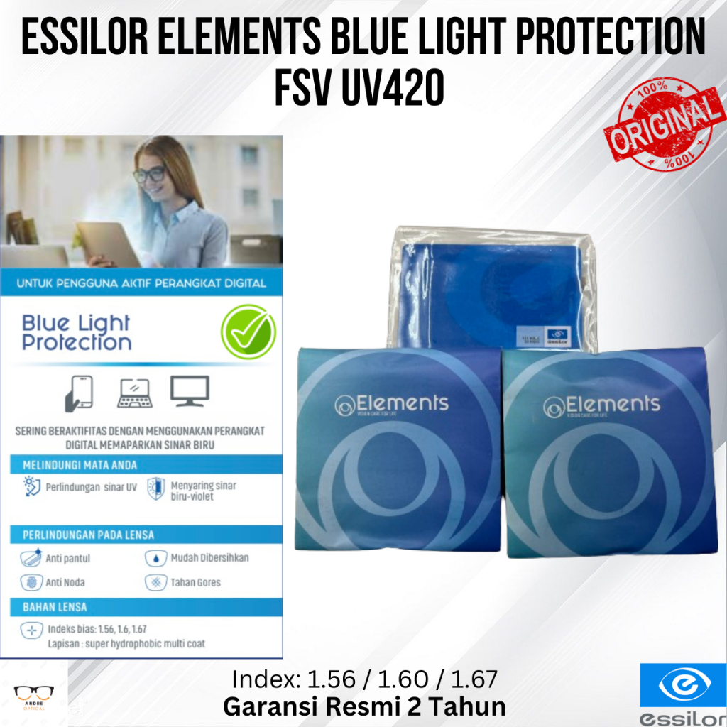 Jual Lensa Kacamata Anti Blue Ray Essilor Elements Blue Light ...