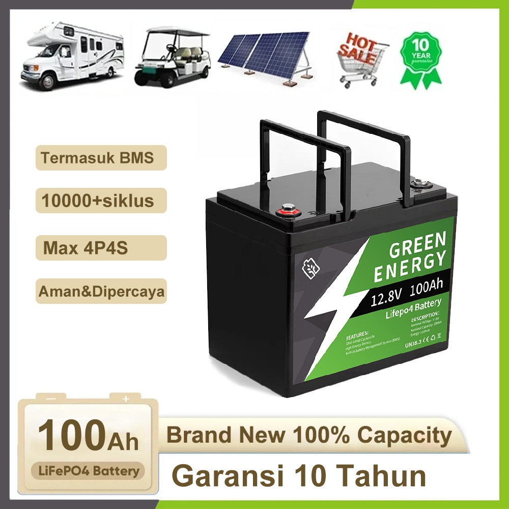 Jual [12V 100AH] GREEN ENERGY LiFePO4 baterai litium Bisa berputar ...