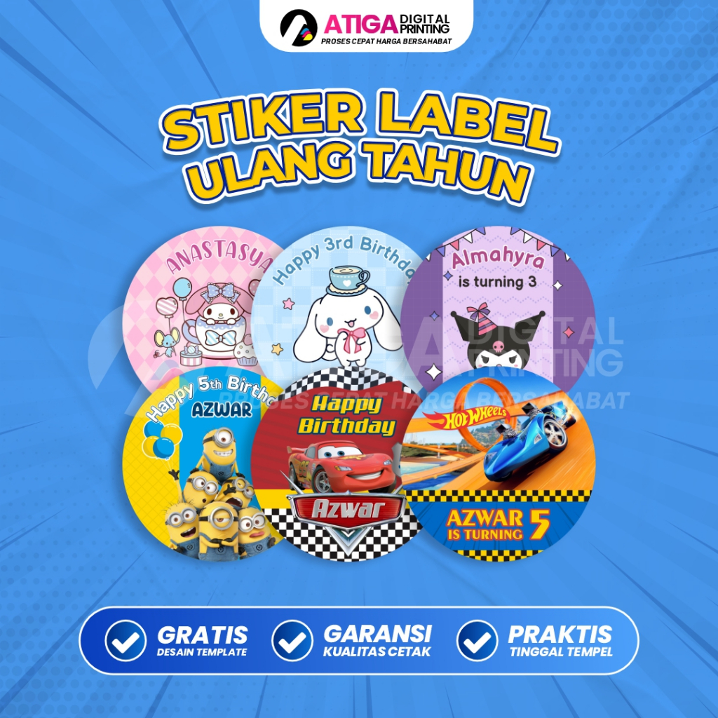 Jual Stiker Label Ulang tahun Bulat / Sticker Ultah Anak Bulat 1 Pak ...